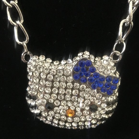 Hello Kitty | Jewelry | Xlarge Hello Kitty Blue Bow Crystal Necklace ...